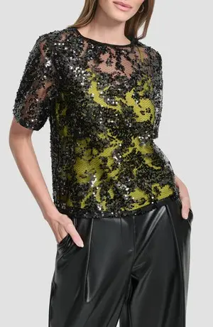 Dkny Sequin Overlay Boxy Top