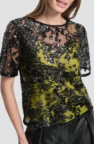 Dkny Sequin Overlay Boxy Top