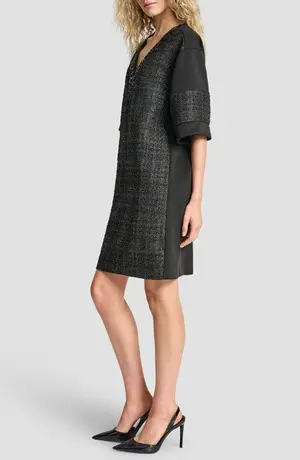 Dkny Embellished Neck Mixed Media Shift Dress