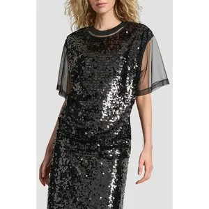 Dkny Layered Mesh Sequin Top