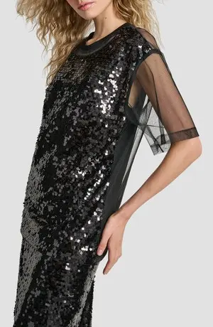 Dkny Layered Mesh Sequin Top