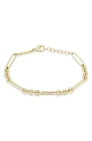 Zoe Chicco Mix Paper Clip Rolo Chain Bracelet - 14k Yellow Gold