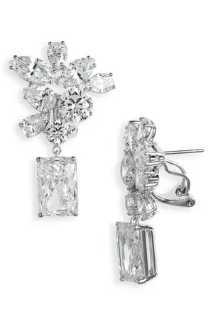 Nadri Cluster Drop Earrings - Rhodium