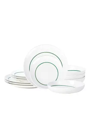 STONE + LAIN Luna Porcelain 12-piece Dinnerware Set - Green