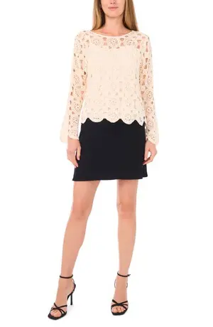 Vince Camuto Flare Sleeve Open Stitch Top - Natural