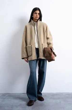 Topshop Faux Shearling Longline Jacket