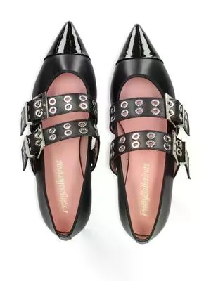 Pretty Ballerinas Eyelet Buckle Ballet Flats - Black