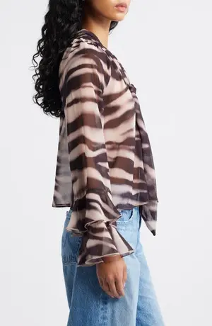 LIPSY Zebra Print Tie Neck Chiffon Top