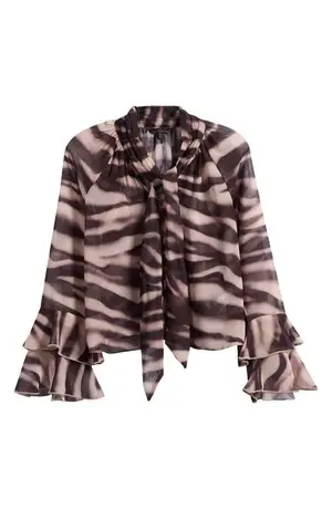 LIPSY Zebra Print Tie Neck Chiffon Top