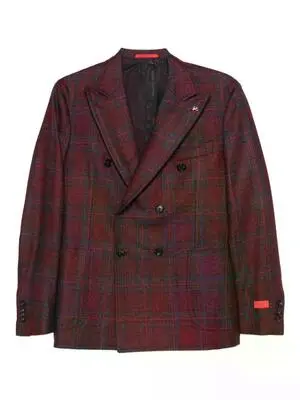 Isaia Double-breasted Checked Blazer - Red