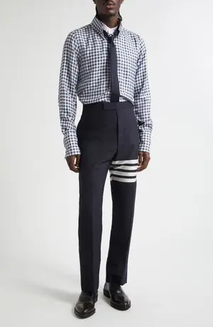 Thom Browne Gingham Straight Fit Convertible Silk Twill Button-down Shirt