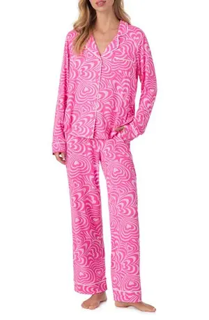 ROOM SERVICE Piped Jersey Pajamas - Pink/heart