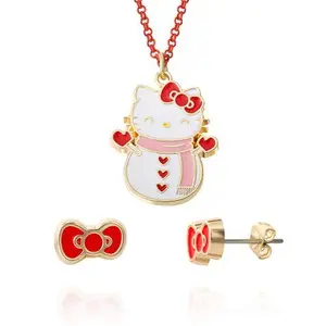 HELLO KITTY Snowman Pendant Necklace And Stud Earring Set