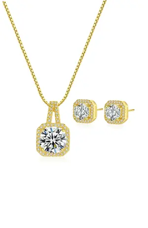 DLORIA Ariana Halo Necklace And Stud Earring Set - Gold