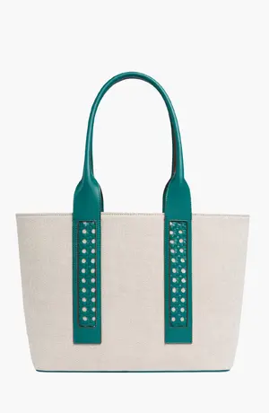 AVITEUR Intreccio Weave Canvas Tote - Teal