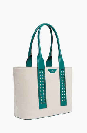 AVITEUR Intreccio Weave Canvas Tote - Teal