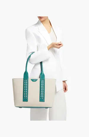 AVITEUR Intreccio Weave Canvas Tote - Teal