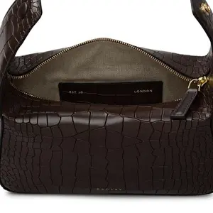 RADLEY De Beauvoir Faux Croc Ziptop Satchel - Dark Oak