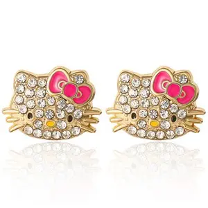 HELLO KITTY Pave Crystal Stud Earrings - Gold