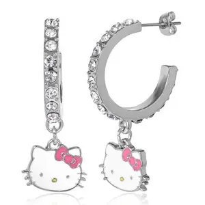 HELLO KITTY Fashion Charm Hoop Earrings - Silver