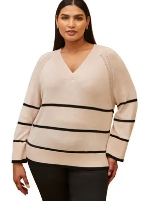 LIVE UNLIMITED Striped V-neck Jumper