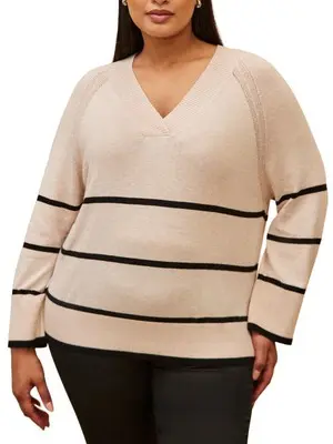 LIVE UNLIMITED Striped V-neck Jumper