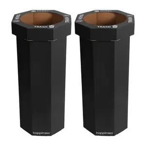 HAPPIMESS Fleur 25-gallon Classic Disposable Corrugated Cardboard Event Trash Can And Recycling Bin - Charcoal Black