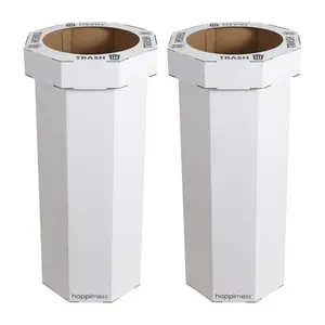 HAPPIMESS Fleur 25-gallon Classic Disposable Corrugated Cardboard Event Trash Can And Recycling Bin - Cotton White