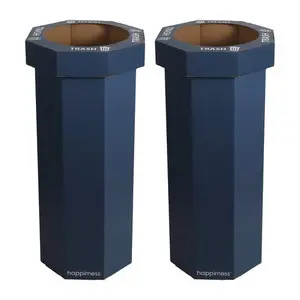 HAPPIMESS Fleur 25-gallon Classic Disposable Corrugated Cardboard Event Trash Can And Recycling Bin - Denim Blue