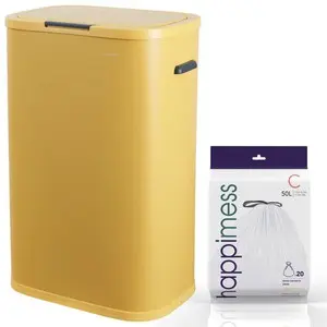HAPPIMESS Tammi Kitchen 14.5-gallon Slim Metal Push Button Trash Can - Daffodil Yellow