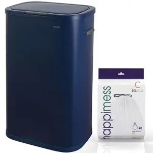 HAPPIMESS Tammi Kitchen 14.5-gallon Slim Metal Push Button Trash Can - Denim Blue