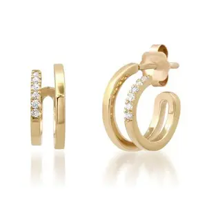ELLIOT YOUNG 14k Yellow And Diamond Double Huggie Earrings - Gold