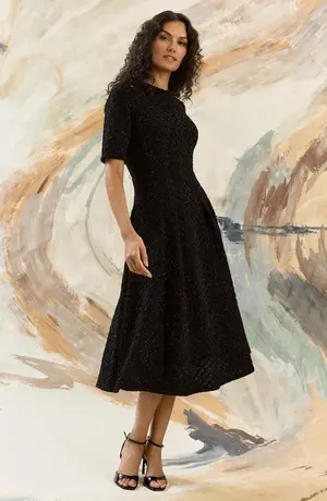 Maggy London Metallic Fit & Flare Midi Dress