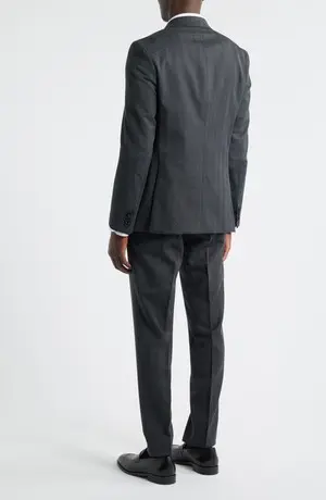 BOSS Houston Slim Fit Charcoal Grey Wool Blend Herringbone Suit