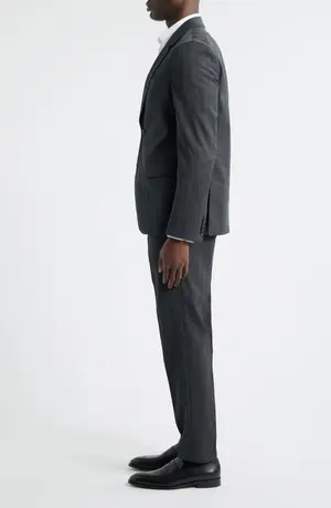 BOSS Houston Slim Fit Charcoal Grey Wool Blend Herringbone Suit
