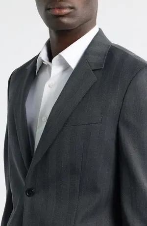 BOSS Houston Slim Fit Charcoal Grey Wool Blend Herringbone Suit