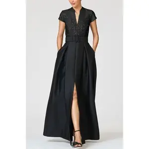 Sachin & Babi Arden Mixed Media Belted Gown - Black