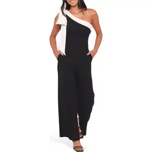 PETAL & PUP Pearla One-shoulder Wide Leg Jumpsuit - Black