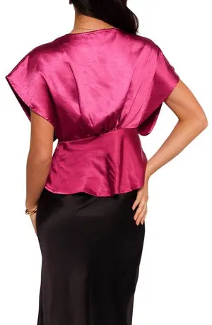 PETAL & PUP Peplum Satin Top - Raspberry