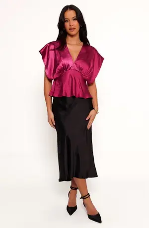 PETAL & PUP Peplum Satin Top - Raspberry