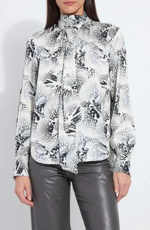 Lyssé Embellished Hammered Satin Mock Neck Top