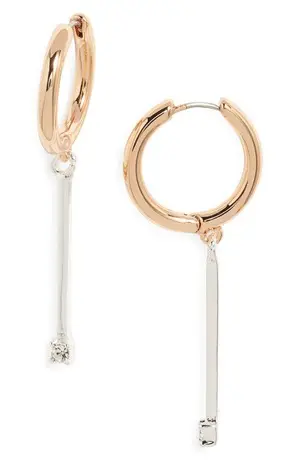 OPEN EDIT Bar Drop Hoop Earrings - Clear- Goldilver