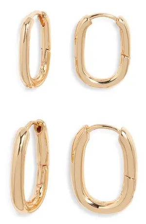 OPEN EDIT Set Of Oval Hoop Earrings - Gold