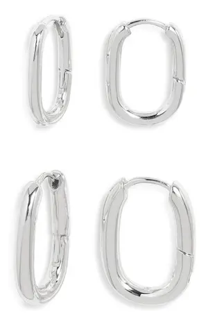 OPEN EDIT Set Of Oval Hoop Earrings - Silver