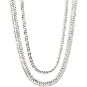 OPEN EDIT Set Of 2 Herringbone Chain Necklaces - Silver