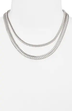 OPEN EDIT Set Of 2 Herringbone Chain Necklaces - Silver
