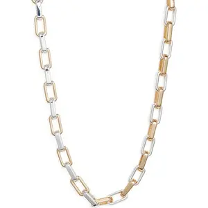 OPEN EDIT Two-tone Rectangle Link Chain Necklace - Goldilver
