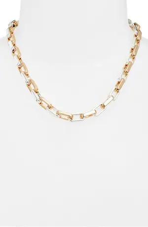 OPEN EDIT Two-tone Rectangle Link Chain Necklace
