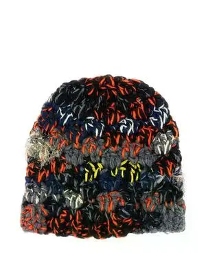 EXQUISITE J Striped Wool Beanie - Red