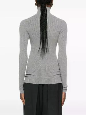 SOLOTRE Ribbed High Neck Sweater - Grey